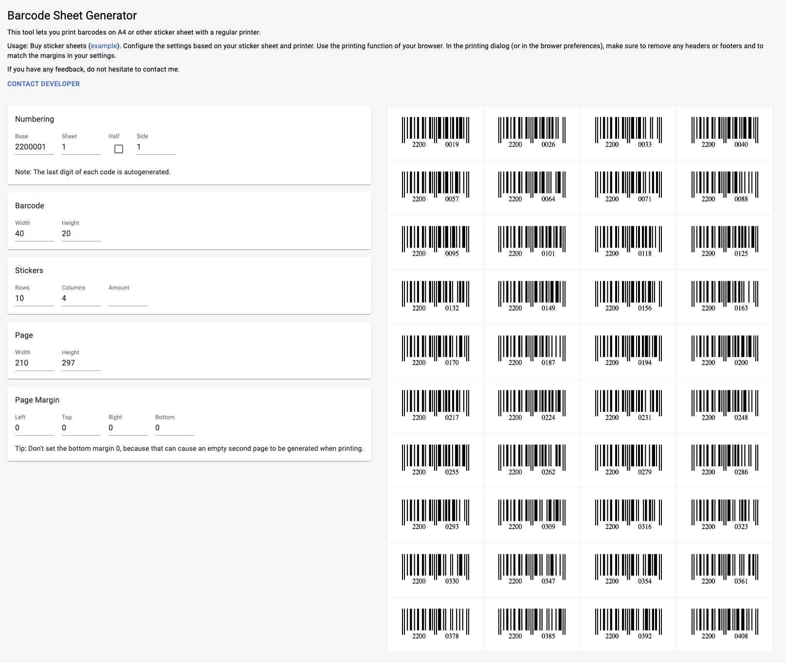 Barcode Sheet Generator Barcode Sheet Generator